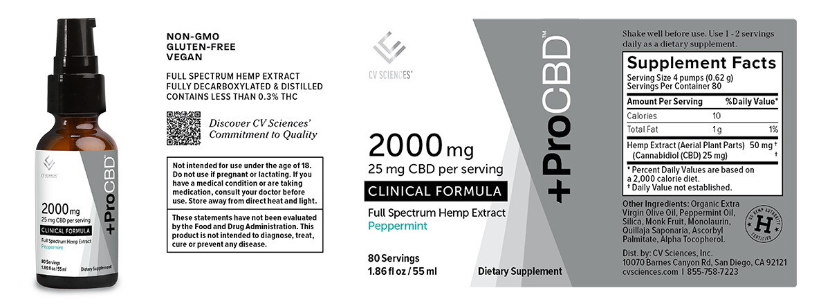 ProCBD Hemp Oil Peppermint Liquid 2000mg | CV Sciences